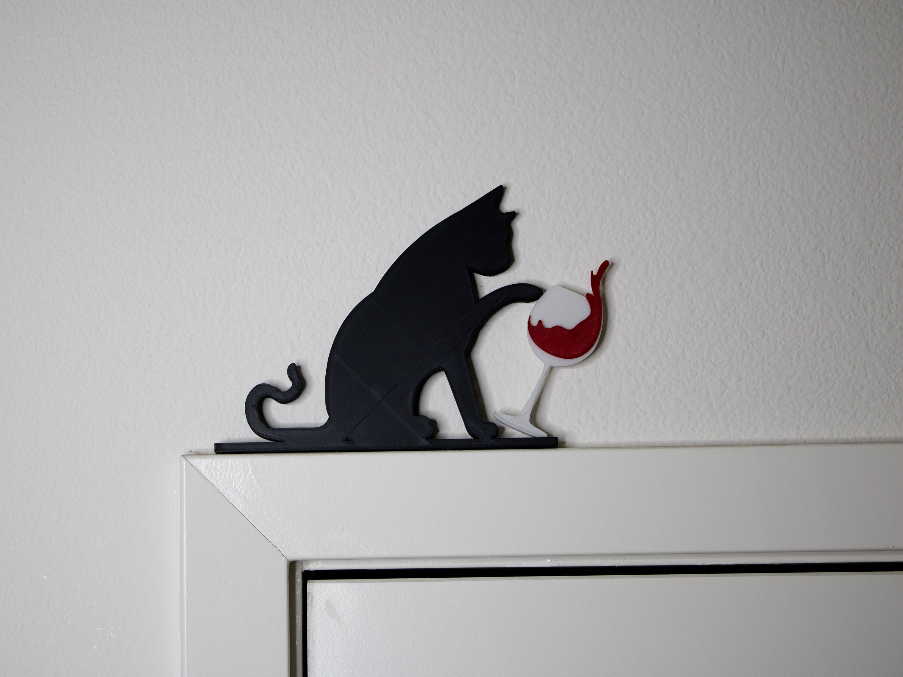 3D Printed Cat Tipping Wine Door Art | Kitty Nudging Wine Glass off ...