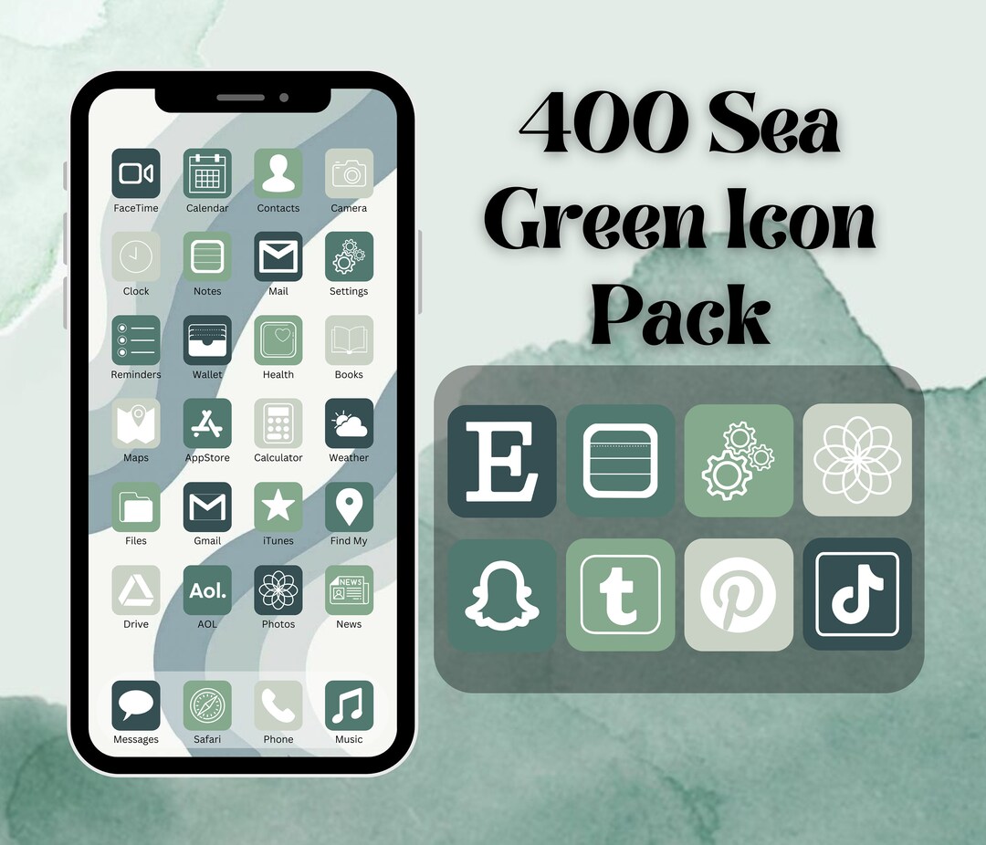 Sea Green App Icons: 400+ Ios Icons & Widgets (digital Download) - Etsy