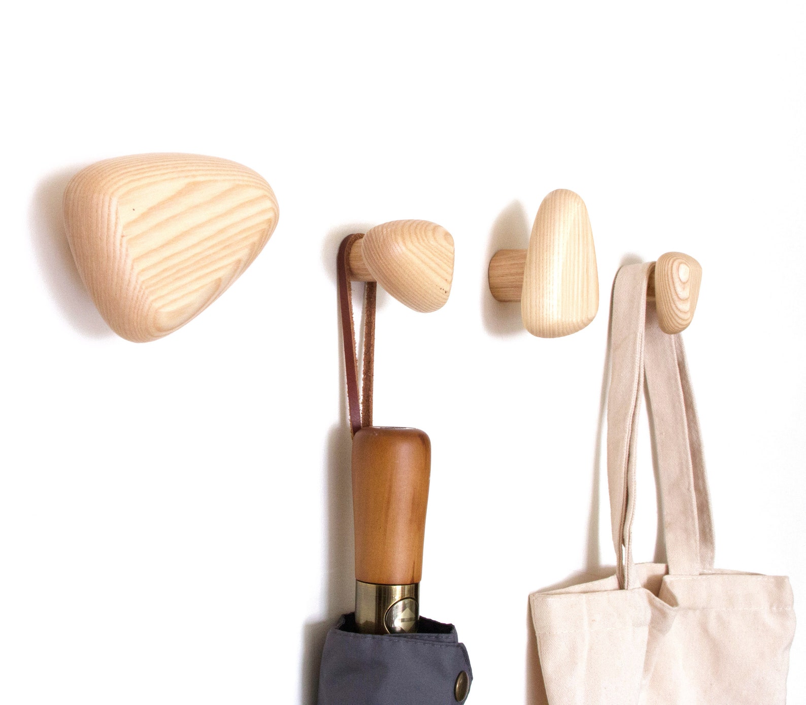 Cosymple Pebble Wood Wall Hooks, Wall Mounted Handmade Natural Coat ...