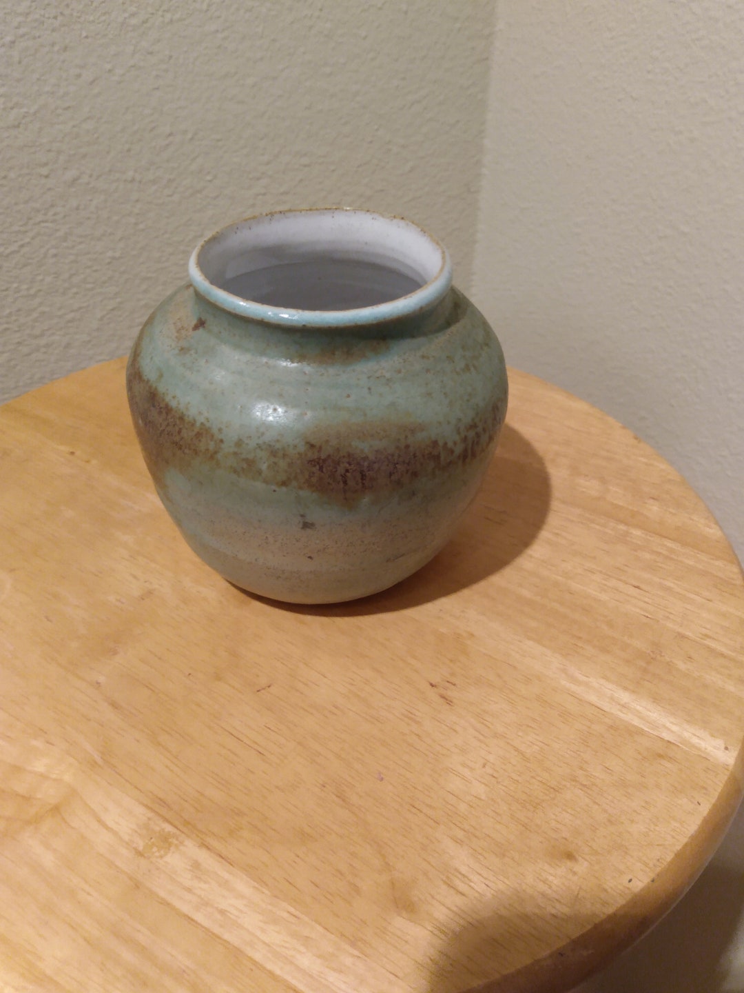 Handcrafted Stoneware Jar in Light Sage Green and Brown, Textured ...