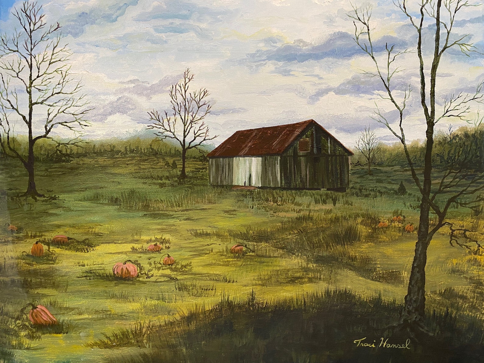 Fall Decor, Old Barn Painting, Pumpkins in Field, Oil Painting - Etsy