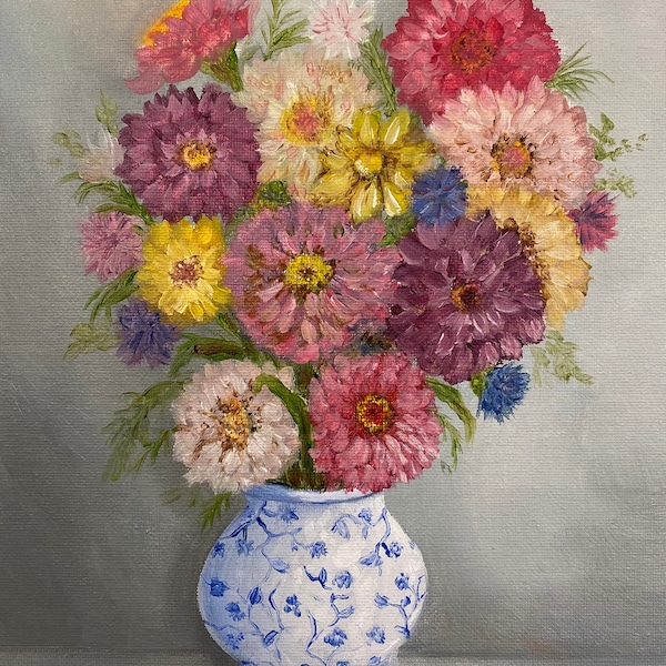 Zinnia Painting - Etsy