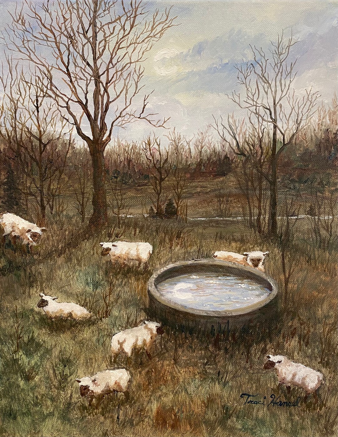 Sheep at the Well, Sheep Painting, Art Print, Moon Art, - Etsy