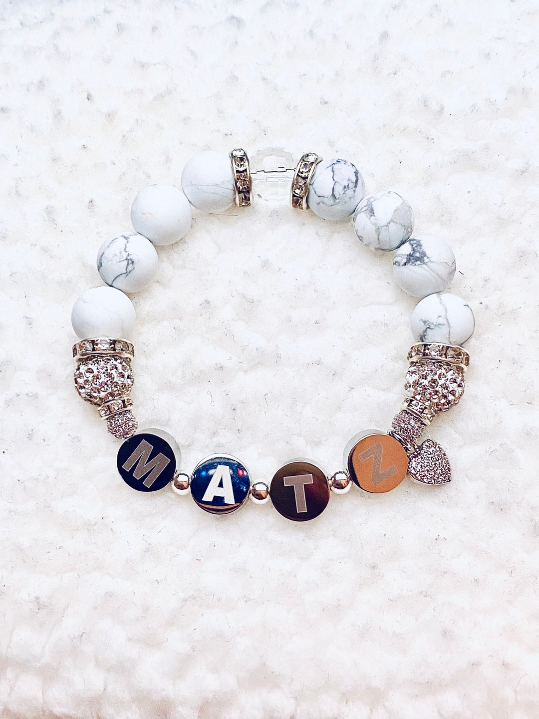 ATEEZ MATZ Genuine Howlite & Stainless Beaded Bracelet - Etsy