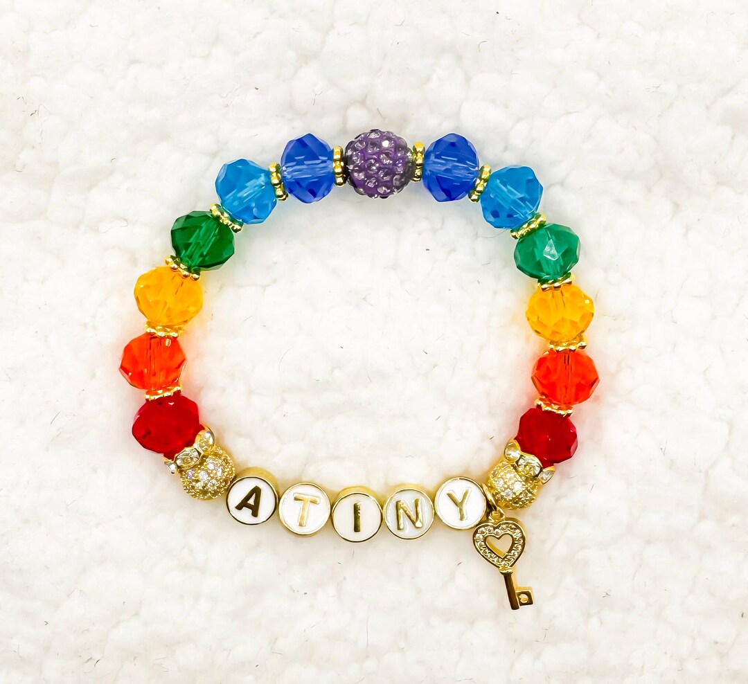 ATEEZ ATINY Rainbow Faceted Crystal Glass Beaded Bracelet - Etsy