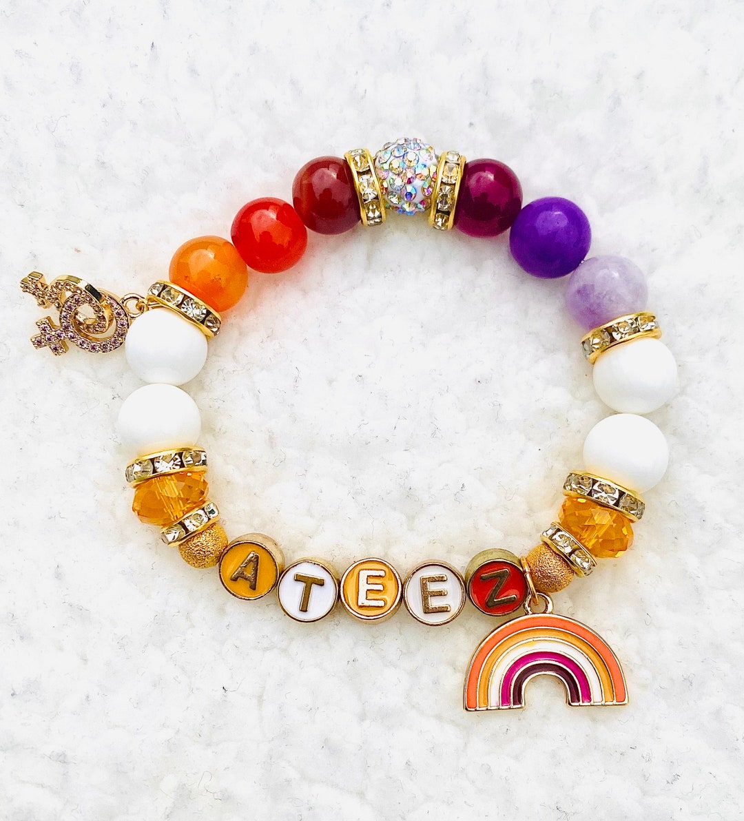 ATEEZ Lesbian Pride Sunset Flag Gemstone Beaded Bracelet - Etsy