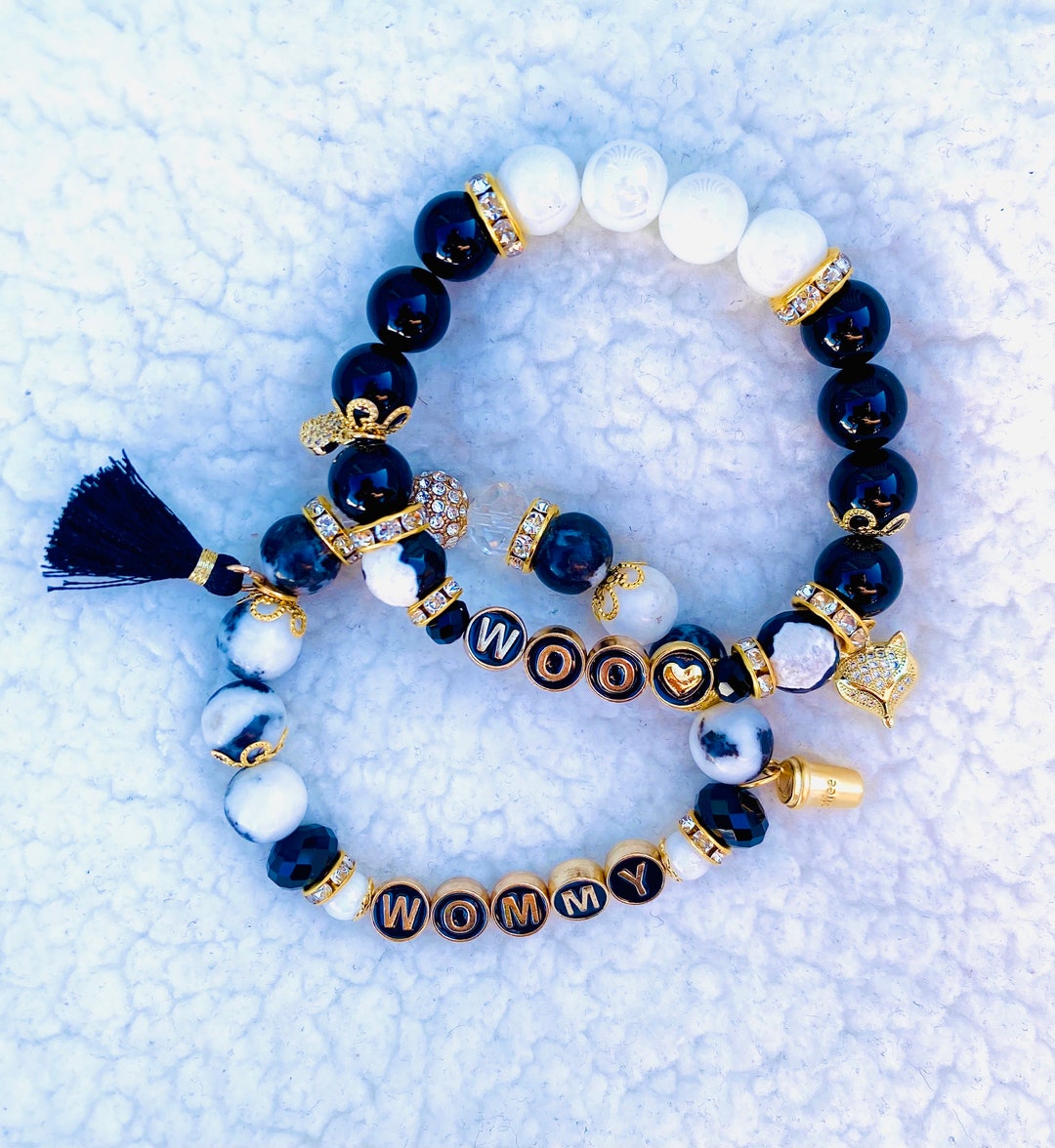 ATEEZ Wommy/woo Black/white Zebra Jasper, Onyx & Agate Beaded Dbl Stack ...