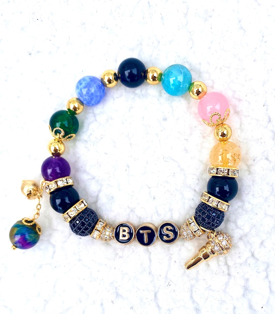 BTS OT7 Multicolor Mic Genuine Beaded Bracelet - Etsy