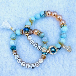 ATEEZ Hotteok/yuyu Cream Green-blue Turquoise & Crystal Quartz Beaded ...