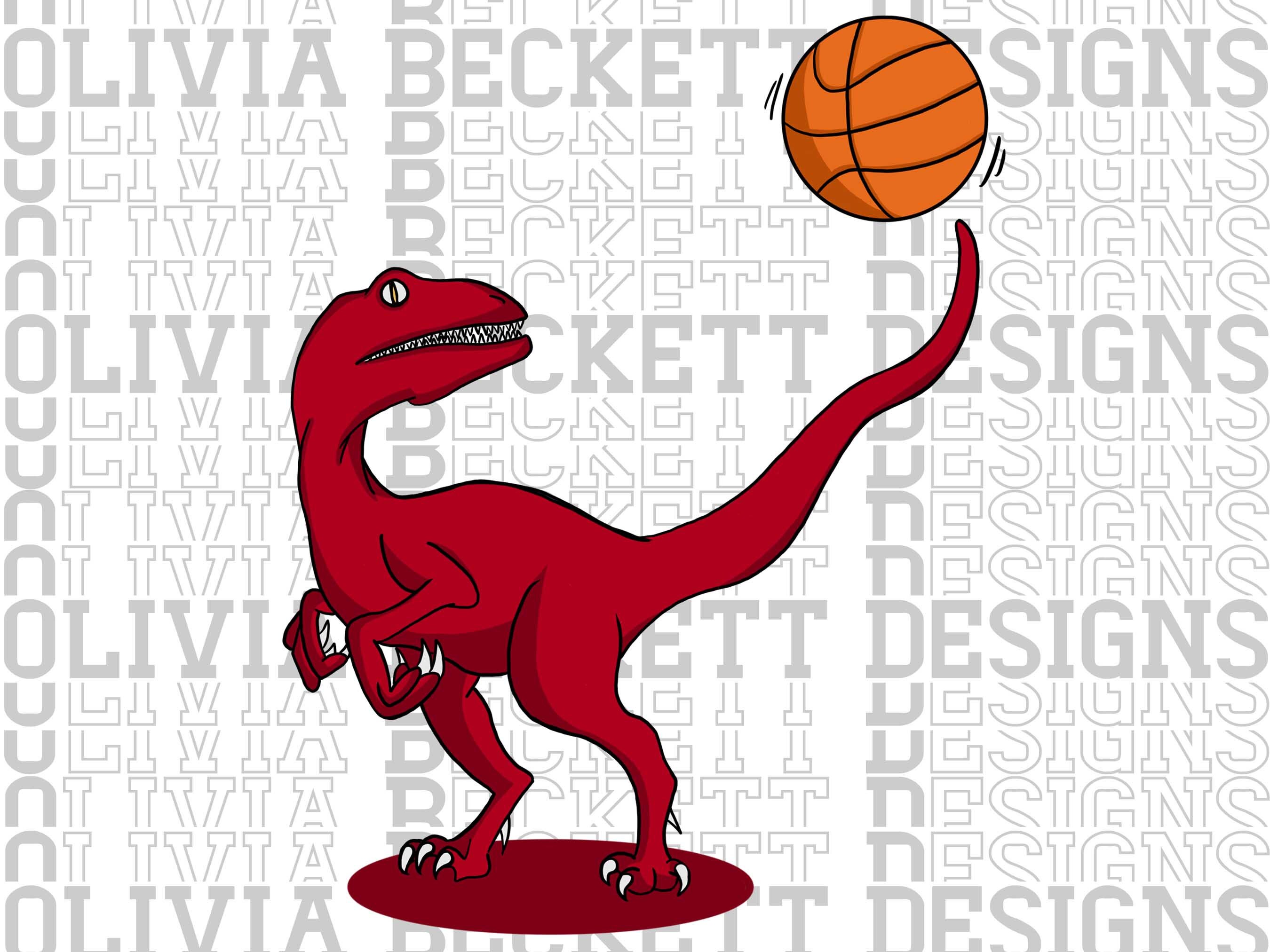 Dinosaur, Velociraptor Playing Basketball, Sports, Clipart, Hand Drawn ...