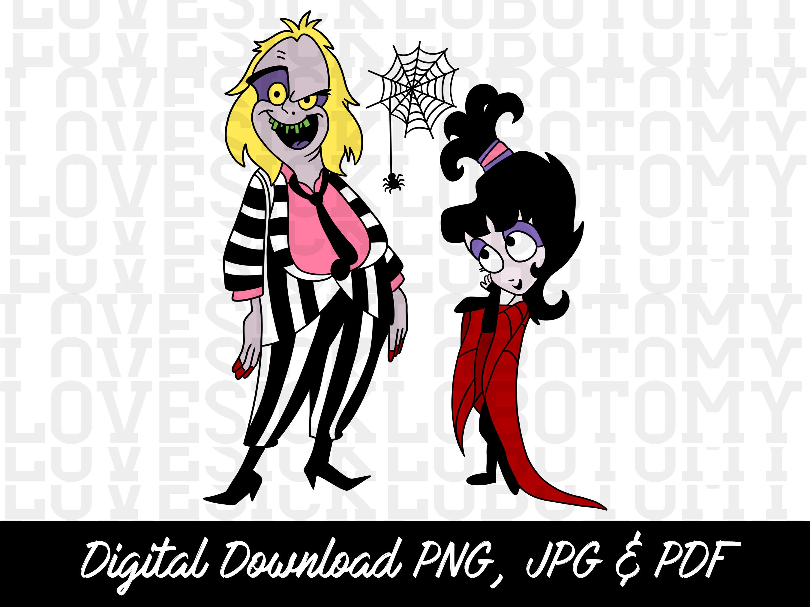 Beetlejuice and Lydia, Hand Drawn Illustration, 80s Kids, Cartoon ...