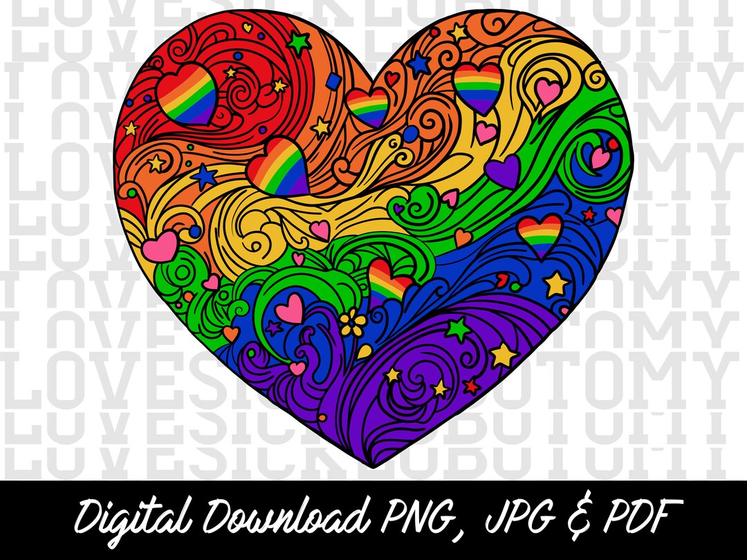 Rainbow Heart Design, Digital Download, Digital Art, Rainbows, Heart ...