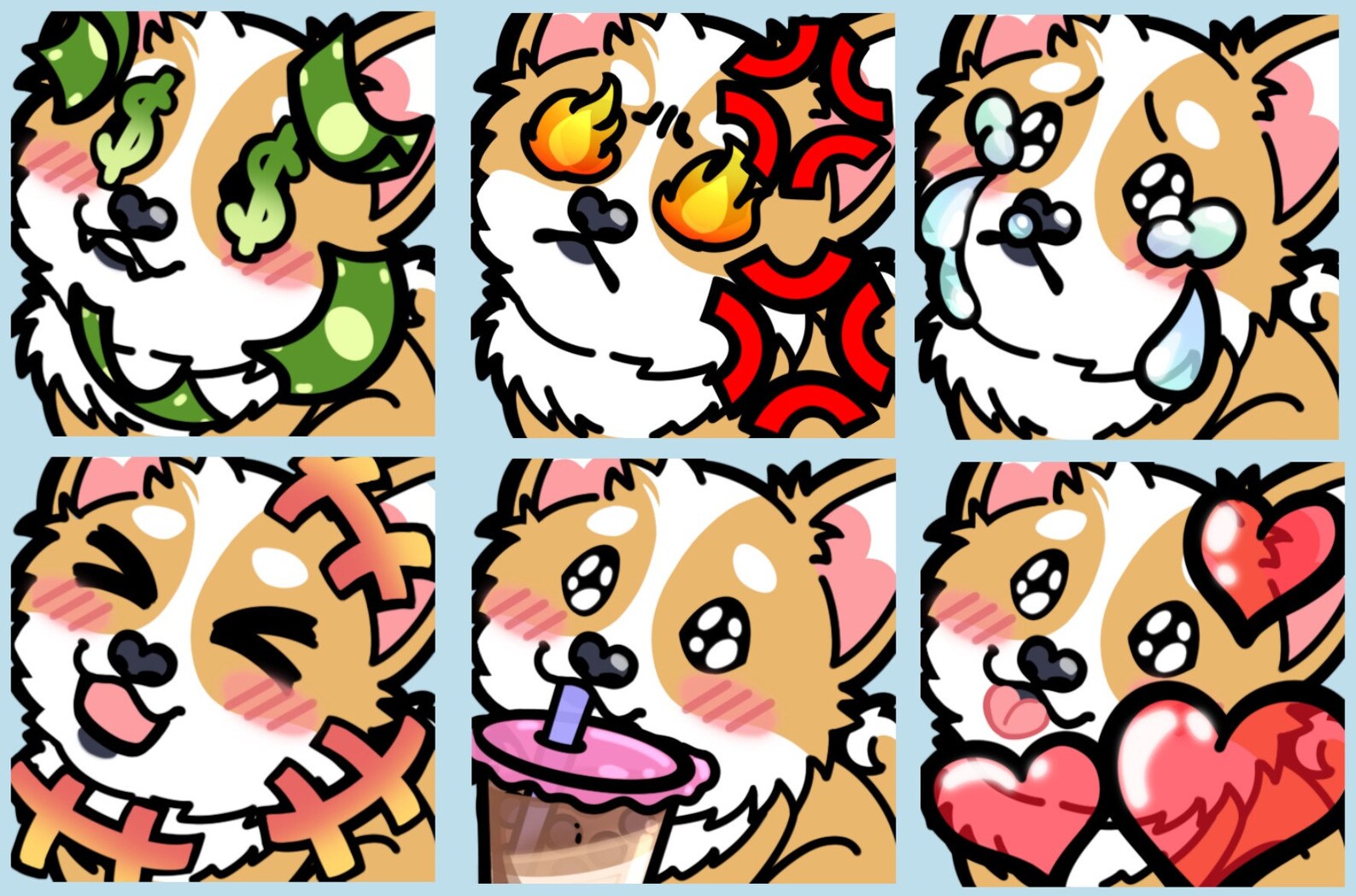 Twitch Corgi Dog Emote Set, Discord Emote, Funny Anime Kawaii Streamer ...
