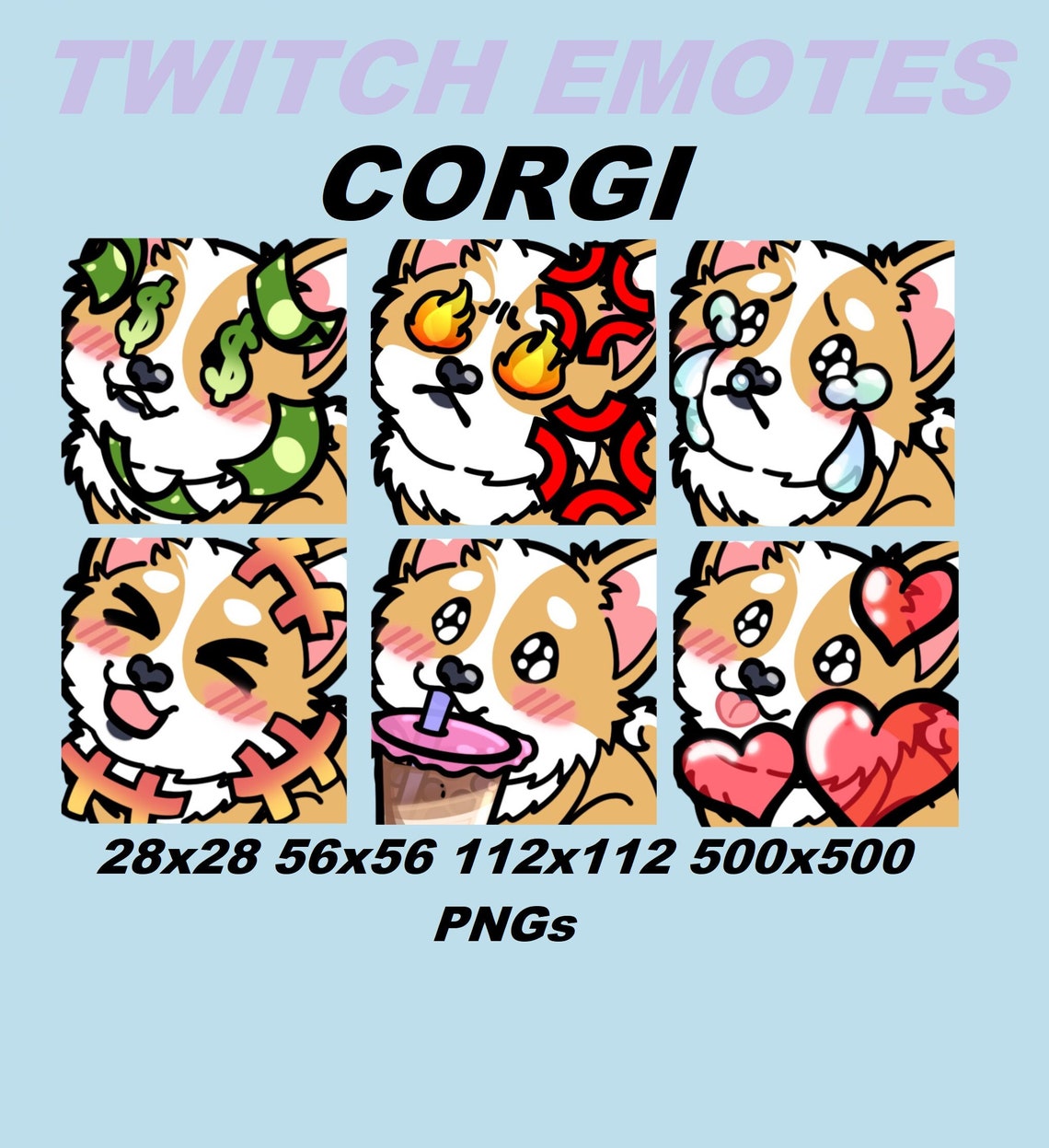 Twitch Corgi Dog Emote Set, Discord Emote, Funny Anime Kawaii Streamer ...