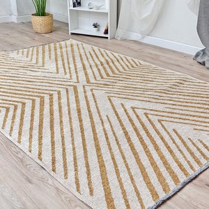 Orange Cream Washable Geometric Rugs for Living Room Bedroom Kitchen ...