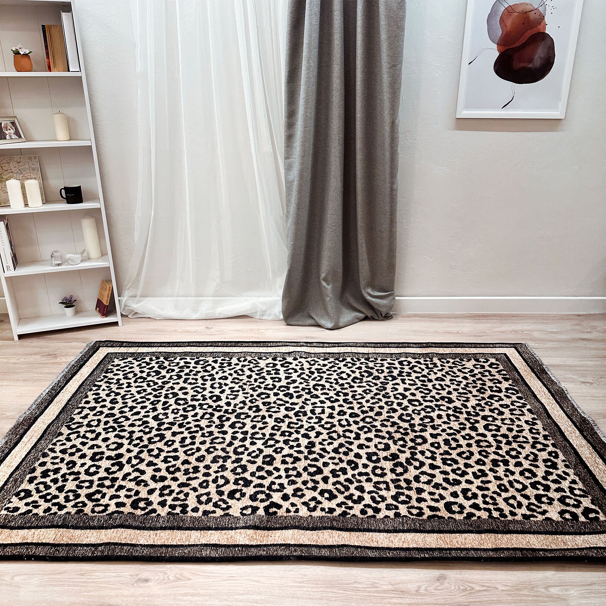 Beige Black Rug Leopard Cheetah Animal Pattern Large Area - Etsy