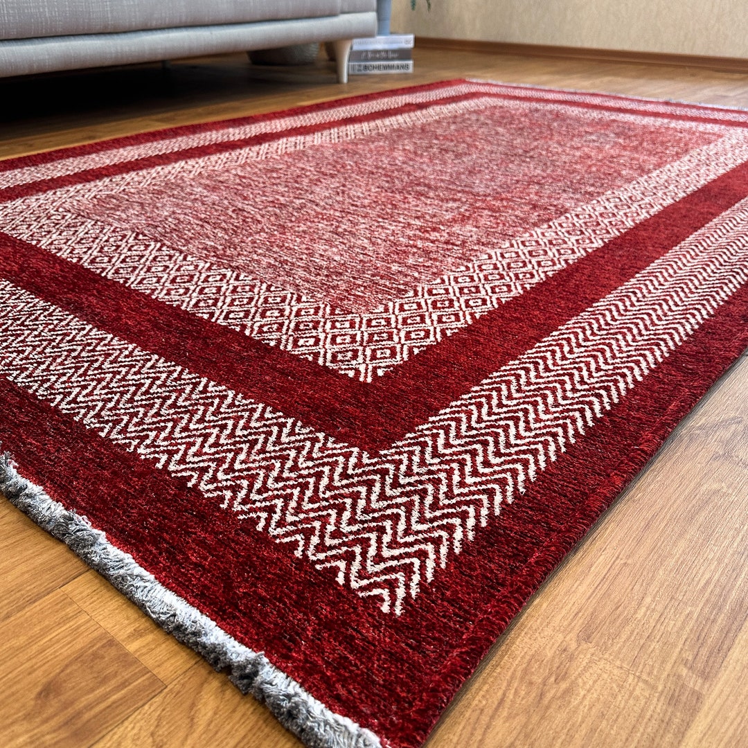 Alfa Rich Red Burgundy Geometric Washable Area Rugs for Living Room ...