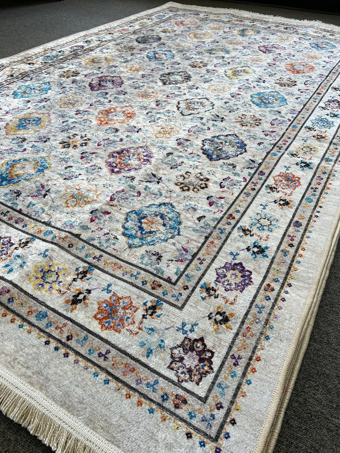 Ultra-thin Rugs, Cream Floral Rug, Non-slip Rugs, Washable Rugs, 3x5 ...