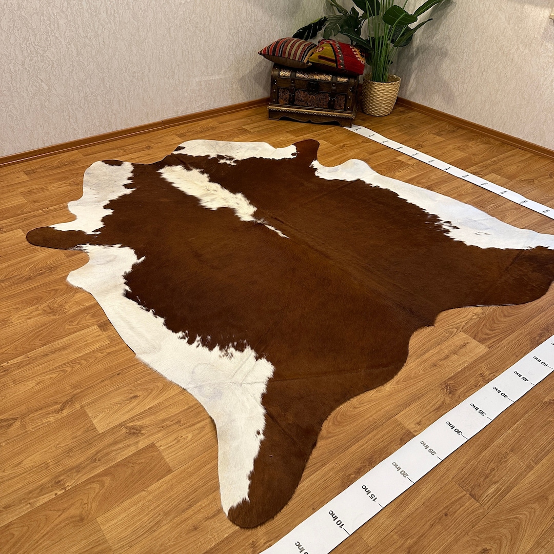 Genuine Large Brown White Brazilian Cowhide Rug Natural Hair Real ...