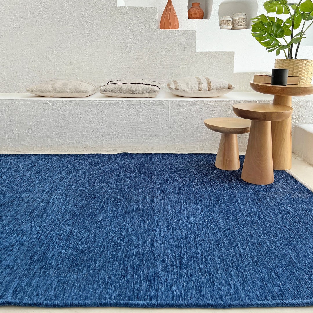 Navy Blue Rug, Solid Plain Cotton Washable Pet Friendly Large Oversized ...