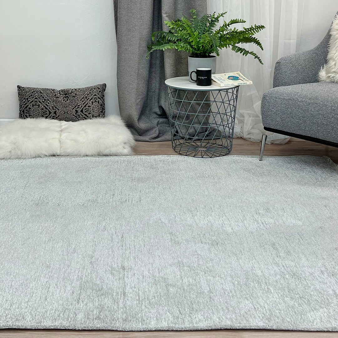 Solid Plain Silver Gray Rug, Cotton Washable Rug, Large Oversized Area ...