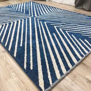 Cream Navy Blue Washable Geometric Area Rugs for Living Room Bedroom ...