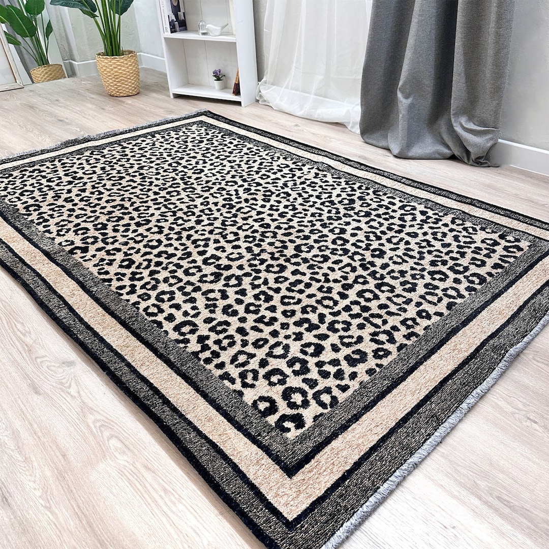 Beige Black Rug, Leopard Cheetah Animal Pattern Large Area Rugs for ...