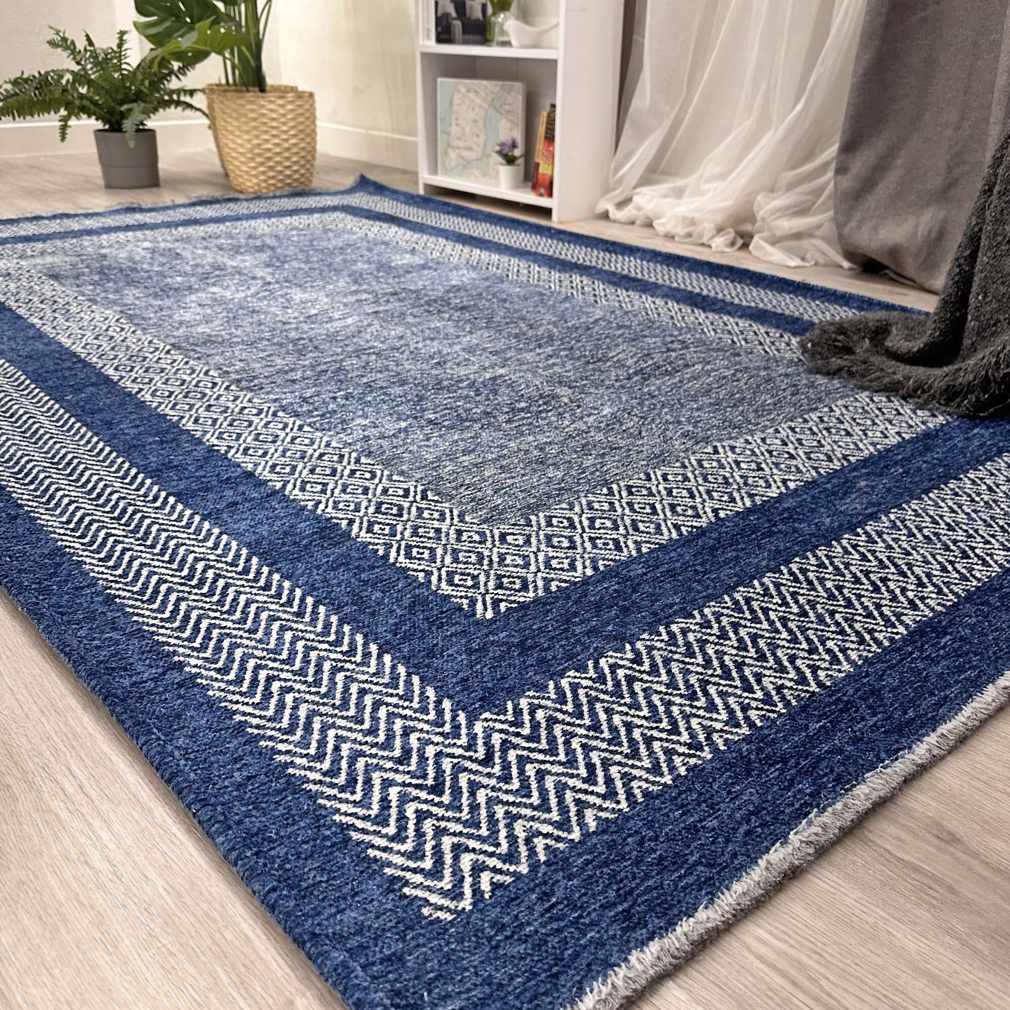 Blue Rug Navy Blue Rug Cotton Washable Area Rug Easy Clean Rug Pet Friendly Rug Rugs for Living Room Rugs for Bedroom Aesthetic Etsy