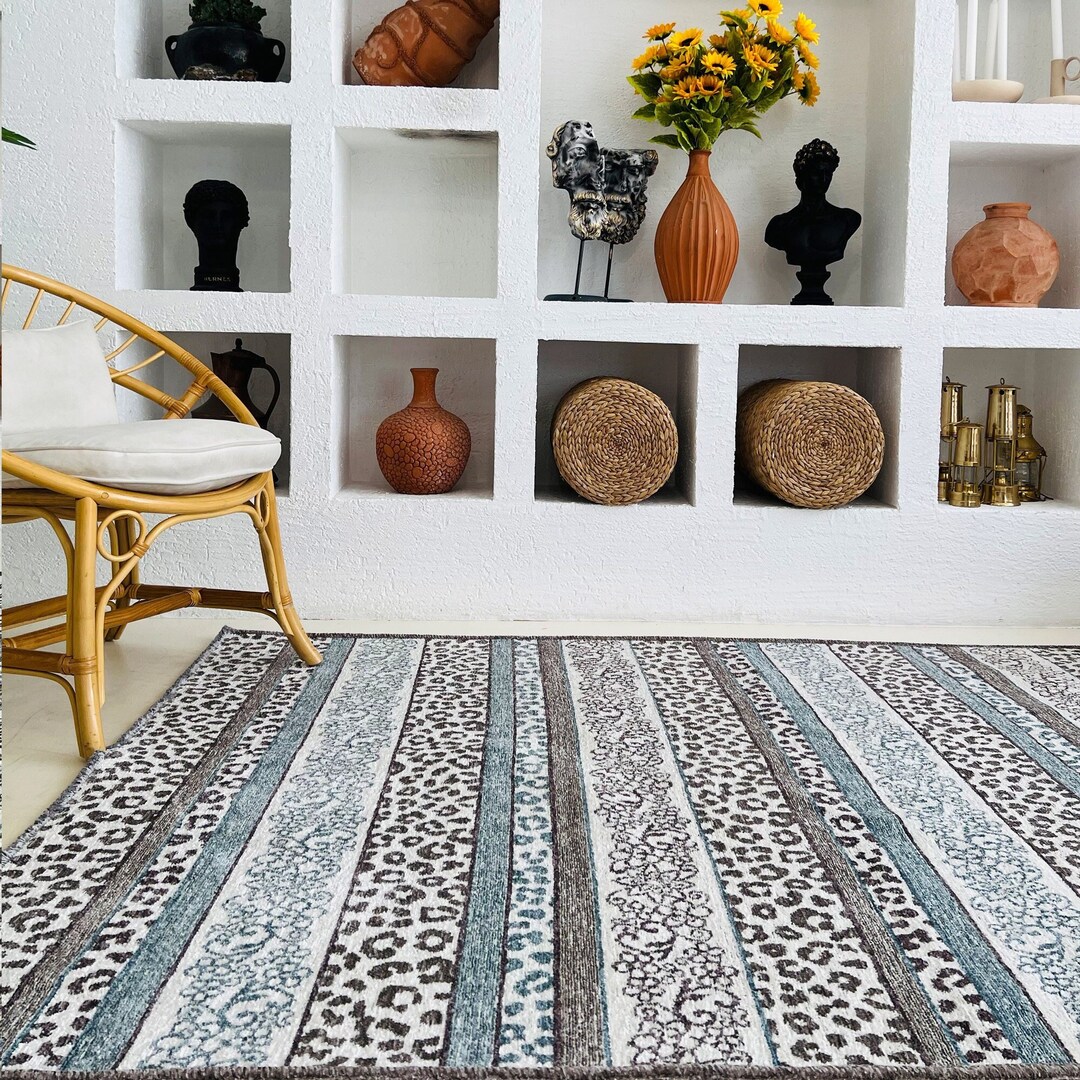 Blue Gray Rug, Leopard Pattern Area Rugs for Living Room Bedroom ...