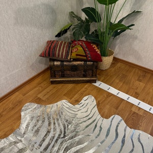 Genuine Silver Gray Zebra Pattern Cowhide Rugs Brazilian Tricolor ...