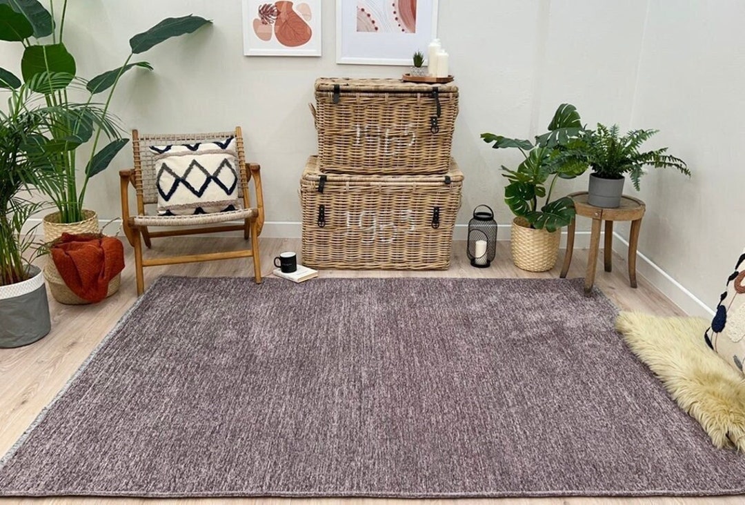 Solid Plain Gray Rug, Cotton Washable Pet Friendly Rug, Large Oversized ...