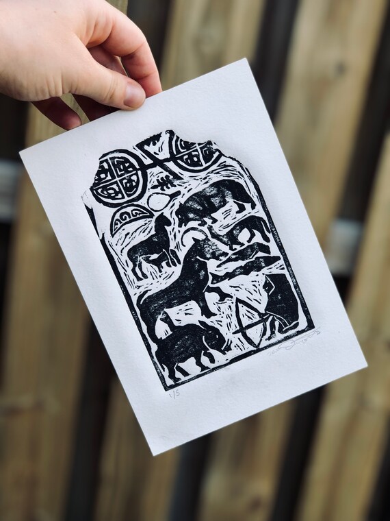 Medieval Pictish-inspired Linocut Print Unframed 4x6 - Etsy