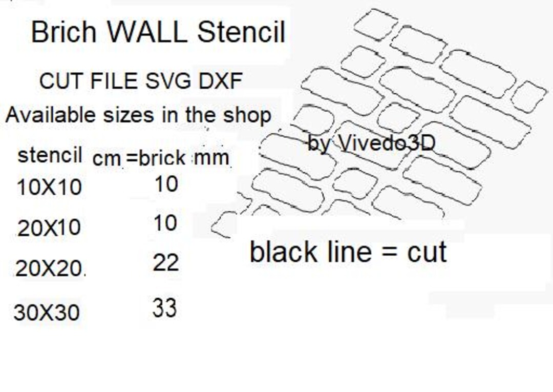 Wall Floor Stencil With Bricks 100 X 100 Mm (brick H11mm) Cut File: Dxf ...