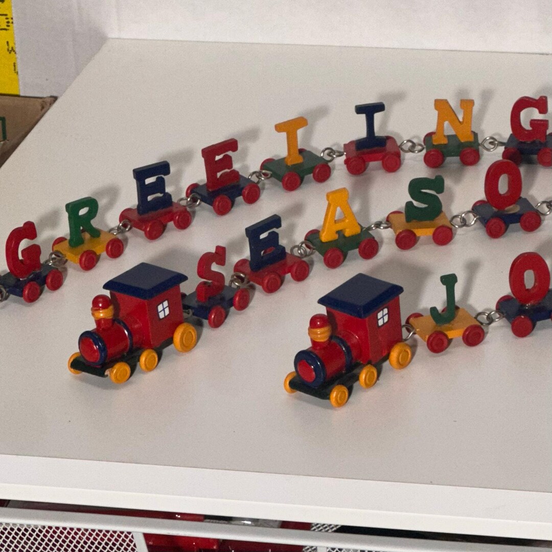 Set of 2 Vintage Miniature Wooden Letter Trains “SEASONS GREETINGS ...