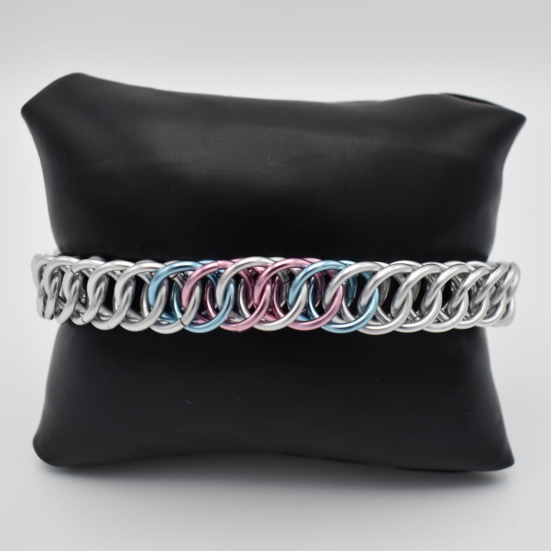 Trans Pride Chain Bracelet, Half Persian Style, Handmade Aluminum Ring ...