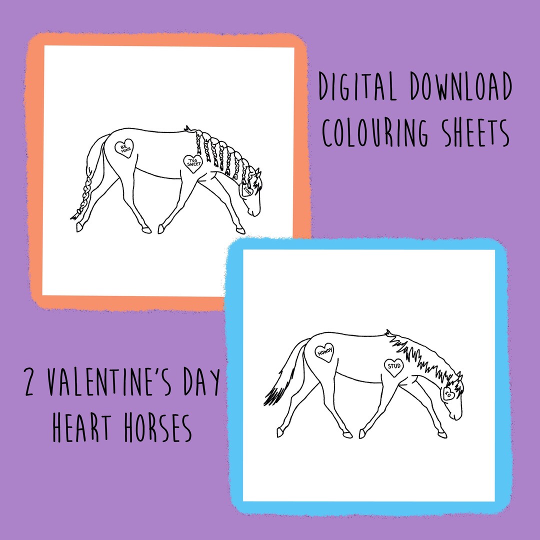 DIGITAL DOWNLOAD Valentine's Day Horse Colouring Sheets - Etsy