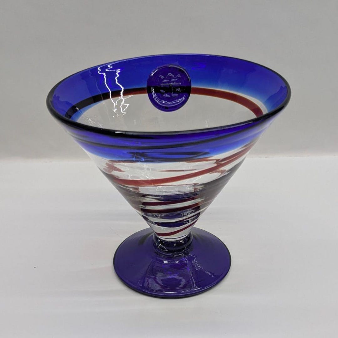 Kosta Boda Royal Caribbean Cobalt Blue Red Swirl Martini Glass ...