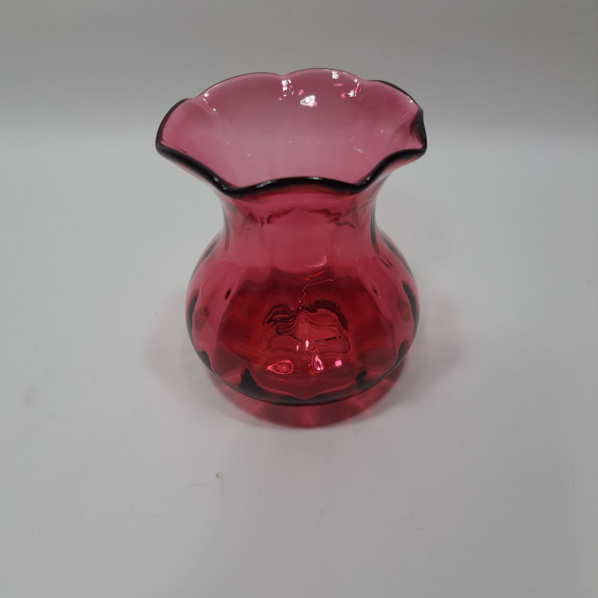 Cranberry Pilgrim Glass Rib Optic Fluted Rim Flower Vase Etsy