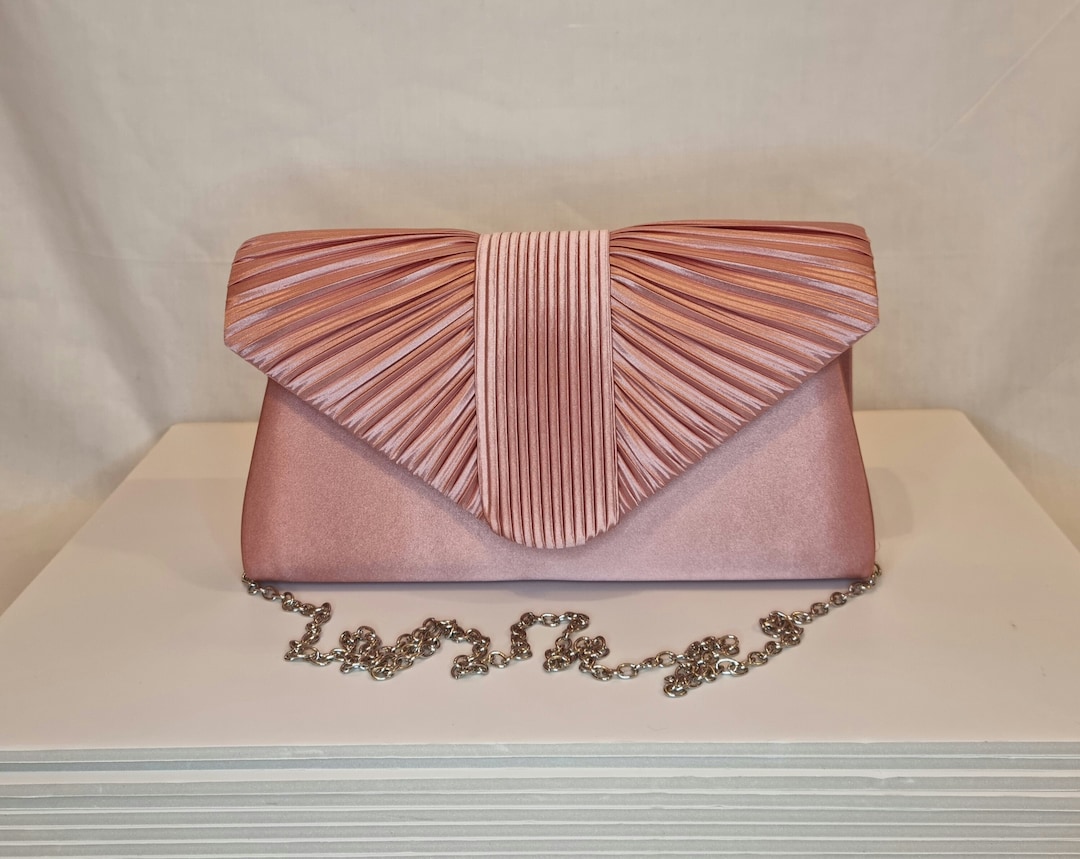 Blush Pink Ruched Satin Embellished Evening Clutch Bag - Etsy