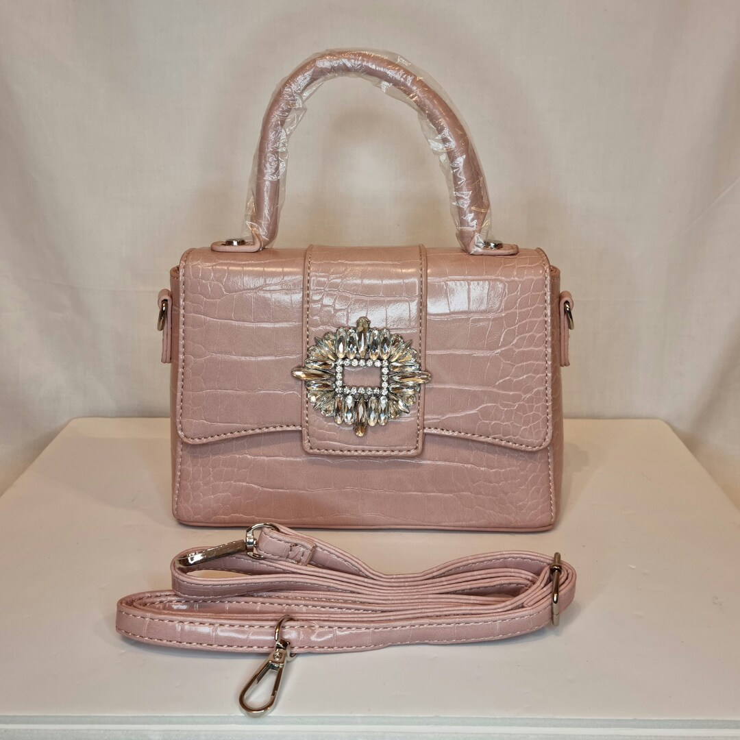 Blush Nude Pink Faux Leather Crocodile Alligator Textured Design Top ...