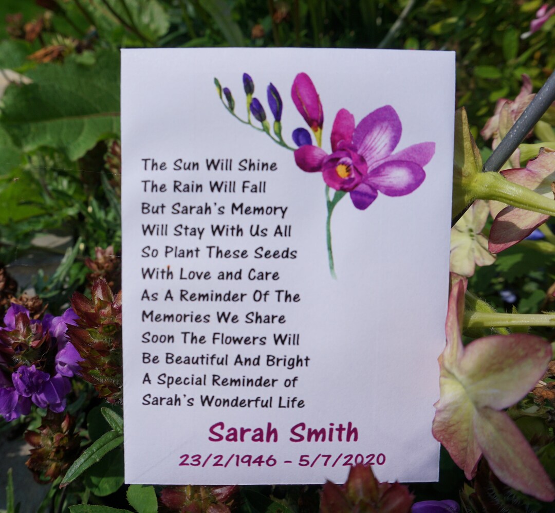 Personalised Funeral Wildflower Seed Packets Favour Flowers Remembrance ...