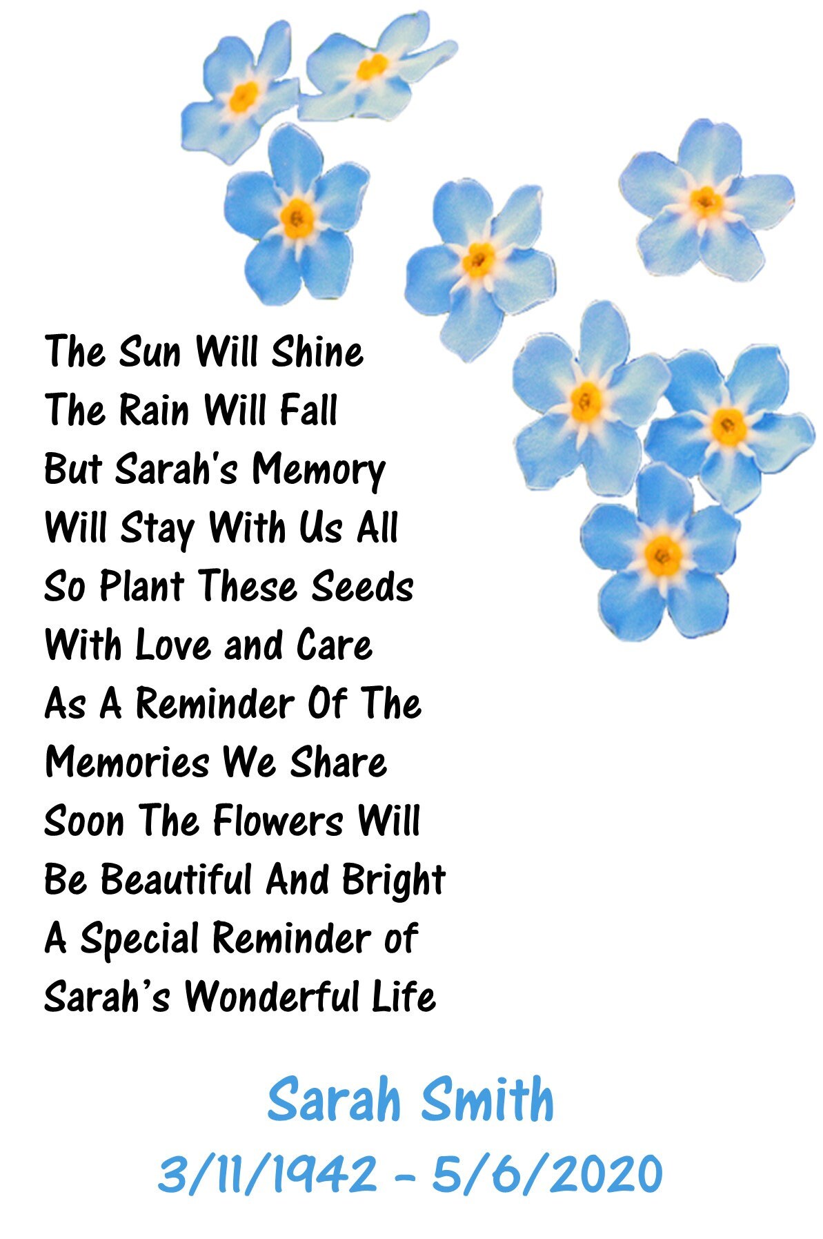 Buy Personalised Poem Funeral Forget Me Not Seed Packets Favour Online ...