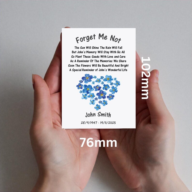 Personalised Funeral Forget Me Not Seed Packets: Memorial Remembrance ...