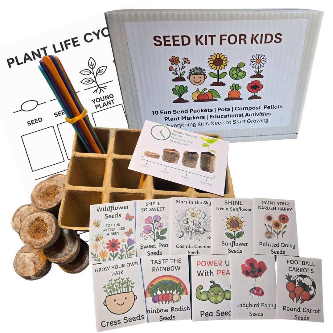 Kids Gardening Kit • Grow Flowers, Herbs, Veggies With Seeds & Pots ...