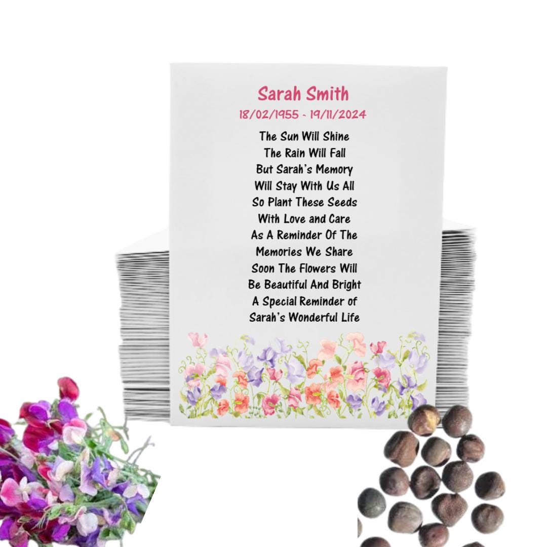 Personalised Poem Funeral Sweet Seed Packets Favour Flowers Remembrance ...