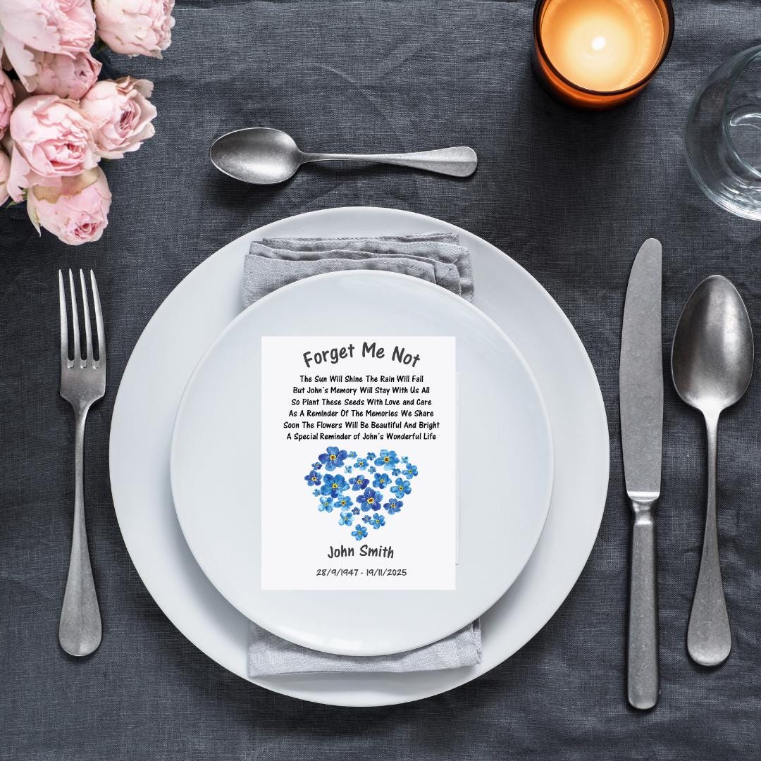 Personalised Funeral Forget Me Not Seed Packets: Memorial Remembrance ...