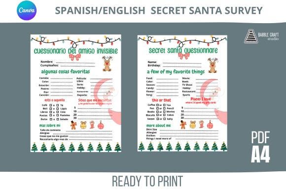Secret Santa Questionnaire Printable, Christmas Gift Exchange Favorites ...