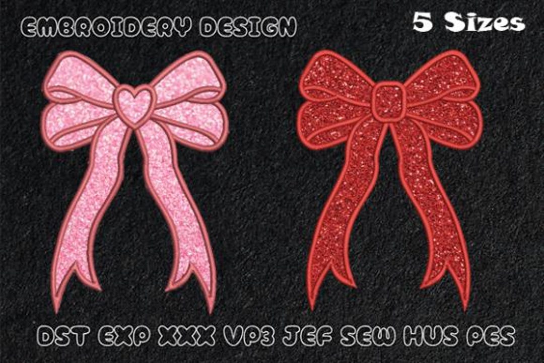Glitter Side Bow Embroidery Design, Side Bow Appliqué Sweatshirt ...