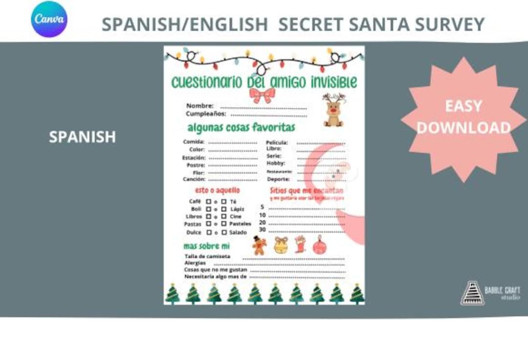 Secret Santa Questionnaire Printable, Christmas Gift Exchange Favorites ...