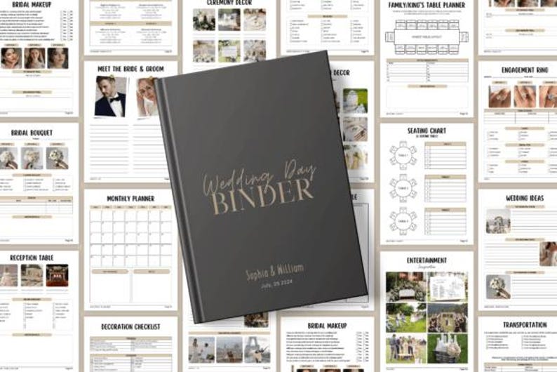 150 Page Canva Wedding Day of Planner Bundle, Editable Wedding Planning ...